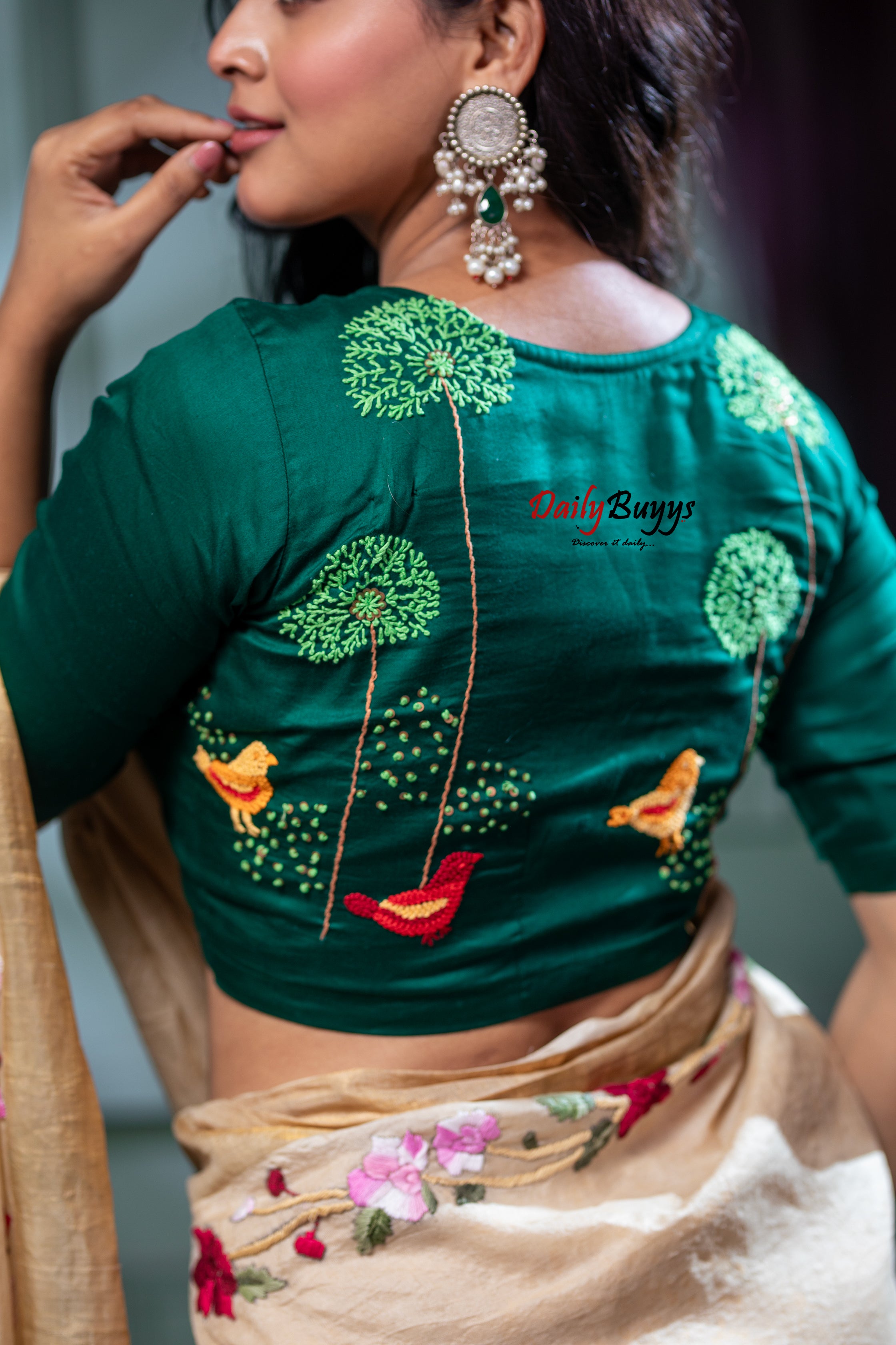 Green Floral Embroidery Design Blouses – Dailybuyys